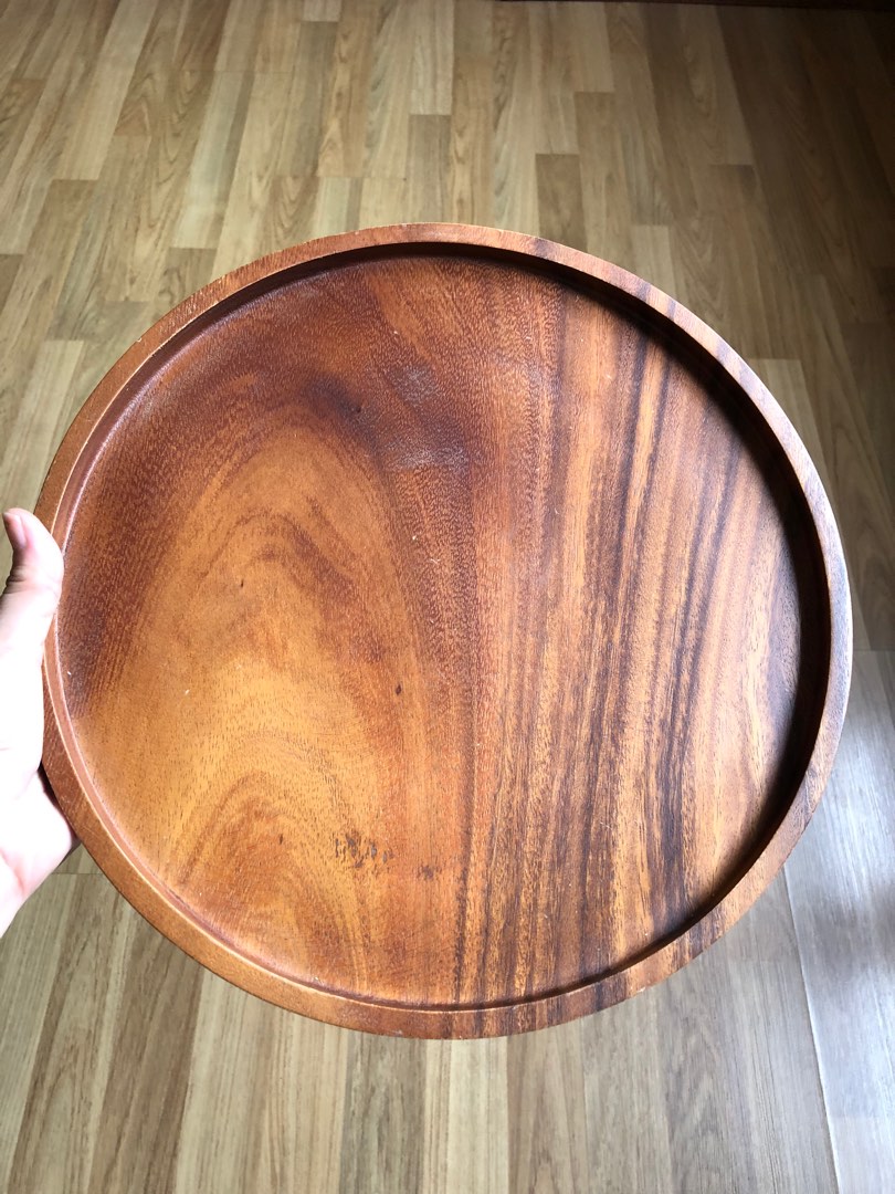 Muji round Acacia wood tray, Furniture & Home Living, Kitchenware ...