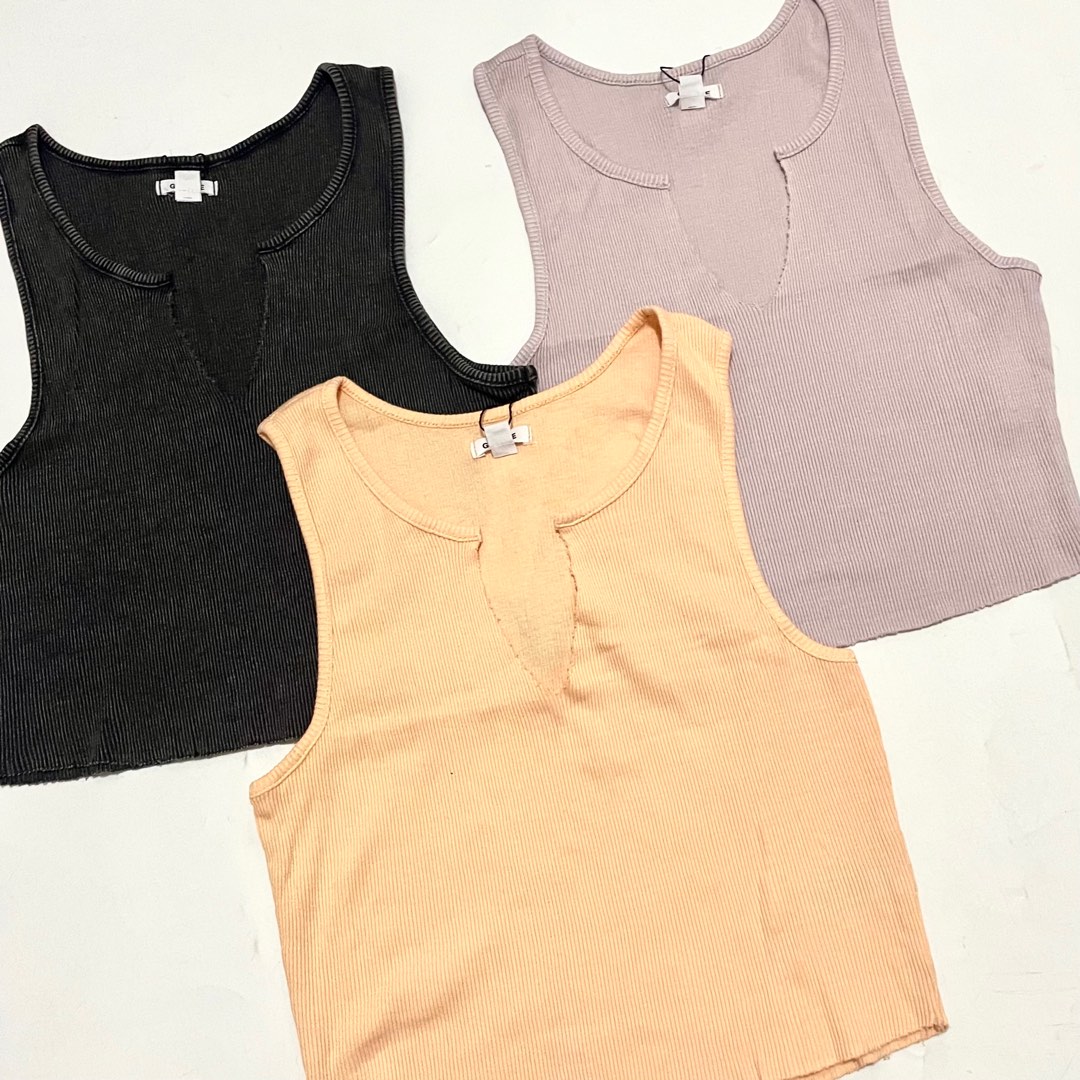 NEW Garage V Notch Crop Ribbed Tank Top Rib Knit, Women's Fashion, Tops ...