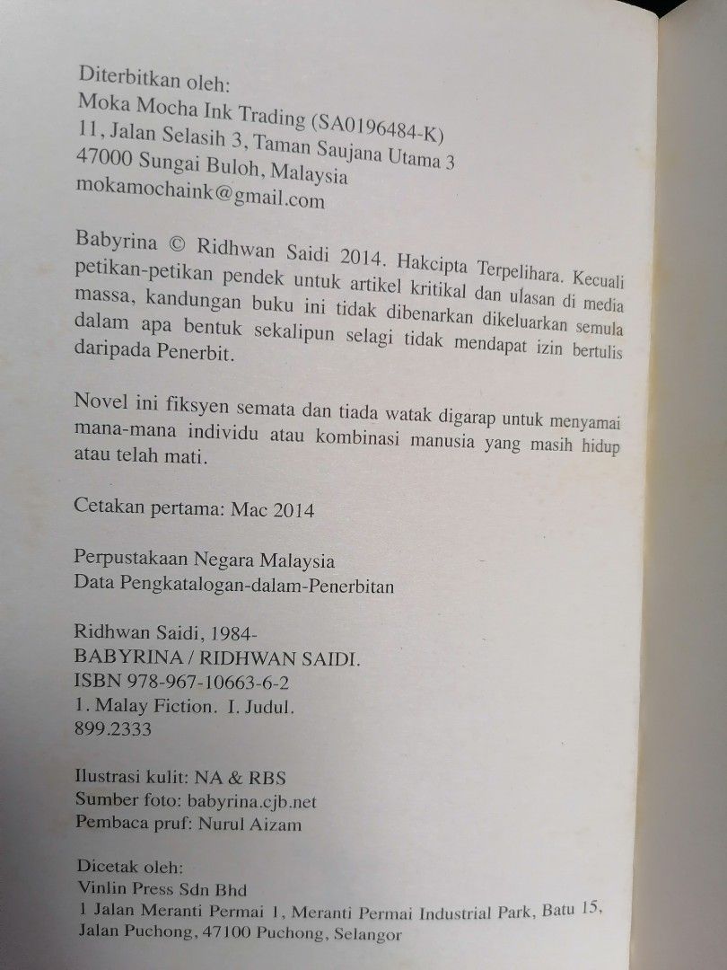 Novel Baby Rina (cetakan pertama), Hobbies & Toys, Books & Magazines ...