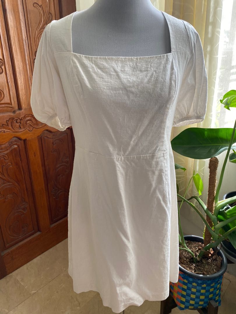 OATMEAL COLOR LINEN DRESS WITH CUTE BACK DETAIL, Women's Fashion ...