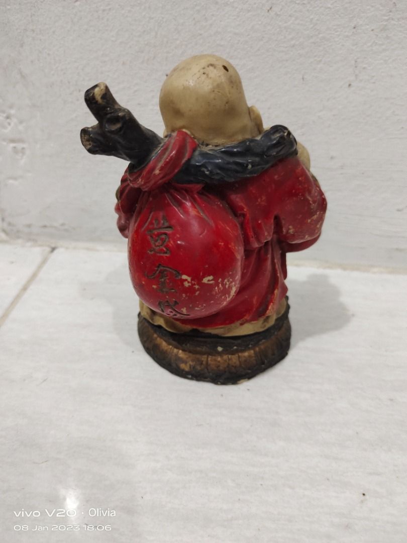 Patung Budha Julai Matreya Kipas Fiber Kuno Jadul Antik, Antik, Pajangan di Carousell