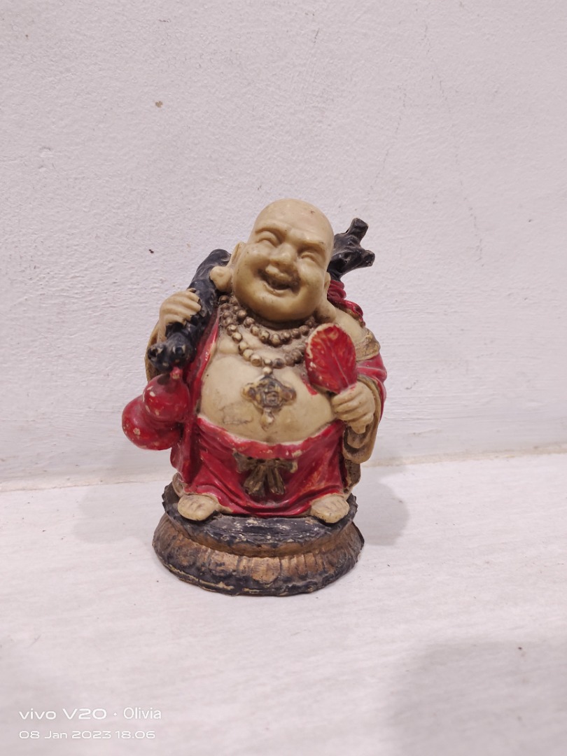 Patung Budha Julai Matreya Kipas Fiber Kuno Jadul Antik, Antik, Pajangan di Carousell