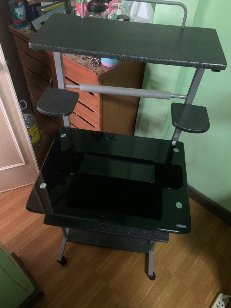 Rare tempered glass computer table, Furniture & Home Living, Office ...