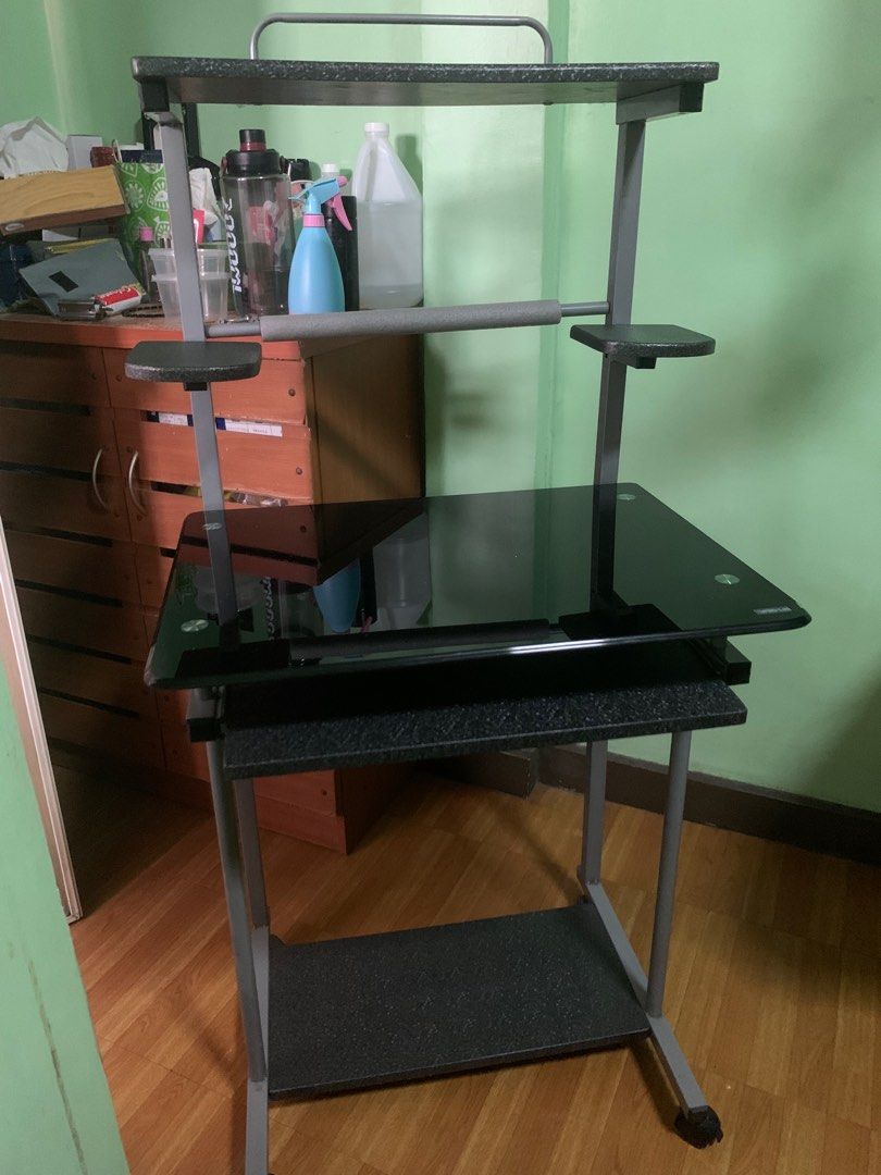 Rare tempered glass computer table, Furniture & Home Living, Office ...