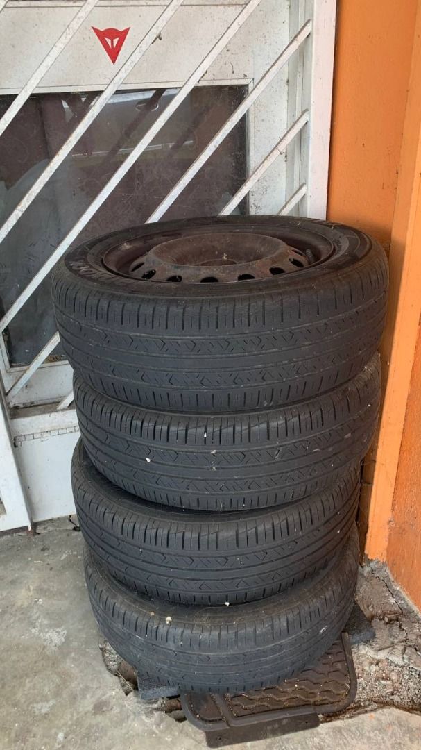 Rim besi 15 inch + Hankook(2016) 75% bunga, Auto Accessories on Carousell