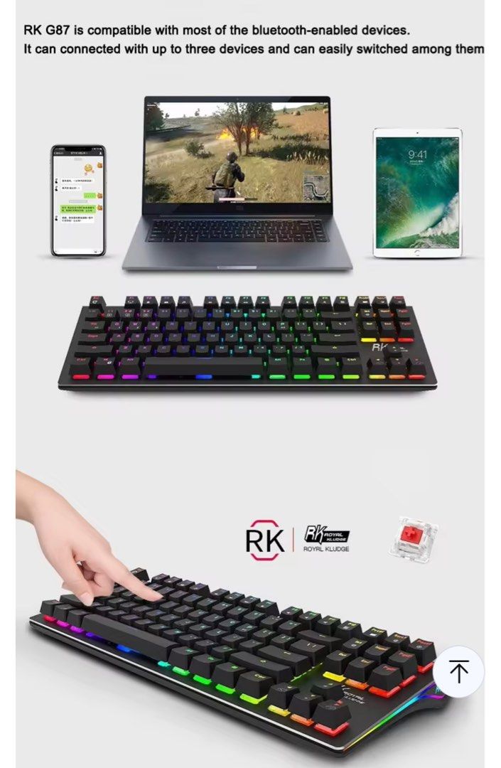 Royal Kludge RK-G87 Mechanical Gaming Keyboard Wireless/Wired Bluetooth (Brown Switch ...