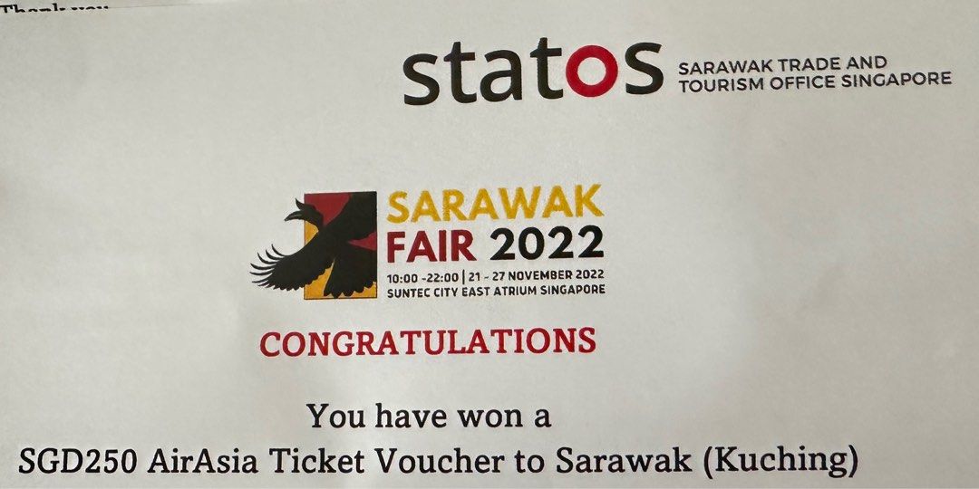 SGD 250 Sarawak Kuching Airasia Flight Voucher Tickets Vouchers sgd-250-sarawak-kuching-airasia-flight-voucher-tickets-vouchers