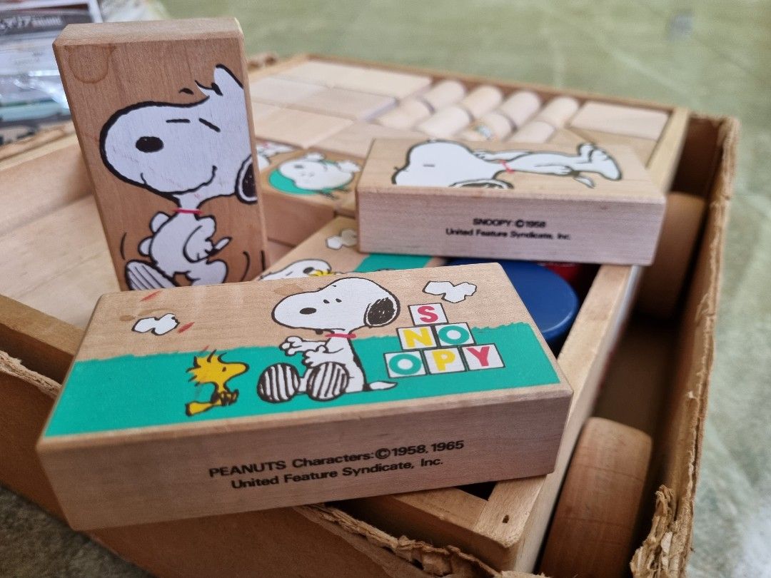 Snoopy Wooden Blocks with Wagon, Hobbies & Toys, Toys & Games on Carousell