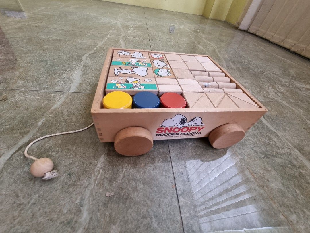 Snoopy Wooden Blocks with Wagon, Hobbies & Toys, Toys & Games on Carousell