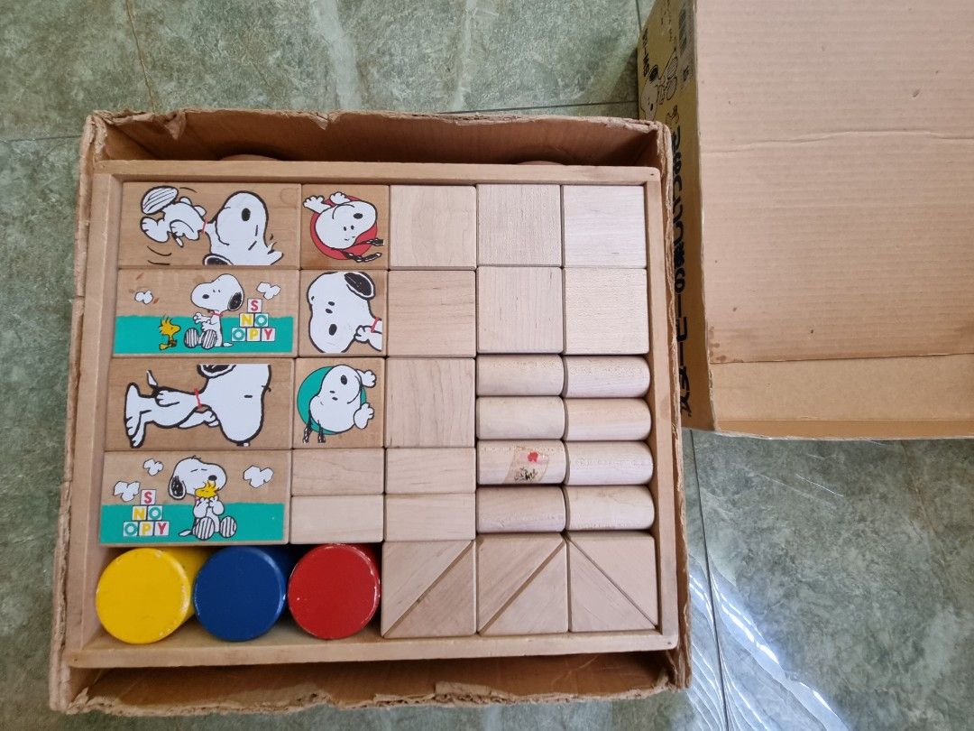 Snoopy Wooden Blocks with Wagon, Hobbies & Toys, Toys & Games on Carousell