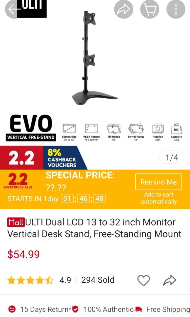 ULTi Evo monitor stand fits most 32 inch screens, Computers & Tech ...