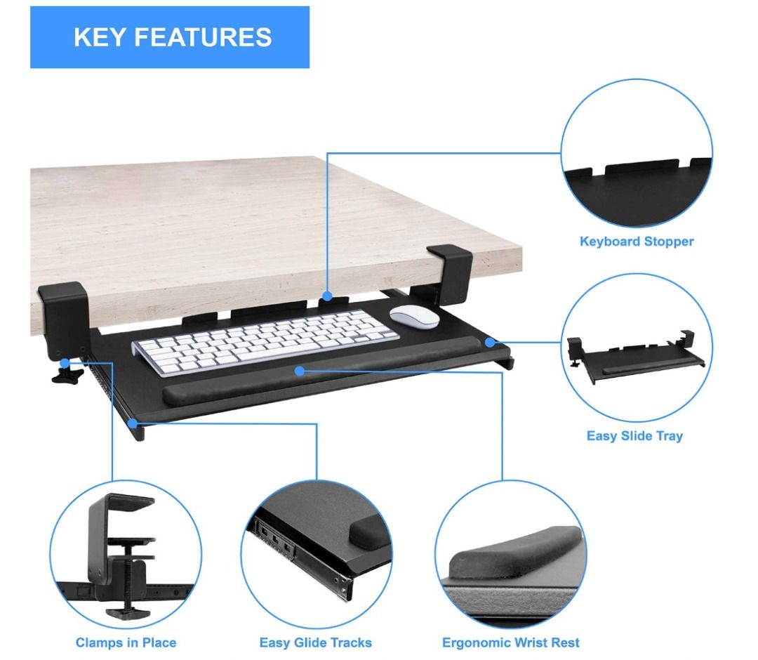 Adjustable Clamp-on Keyboard Tray Under Desk Slide Out (Item Code 17 ...