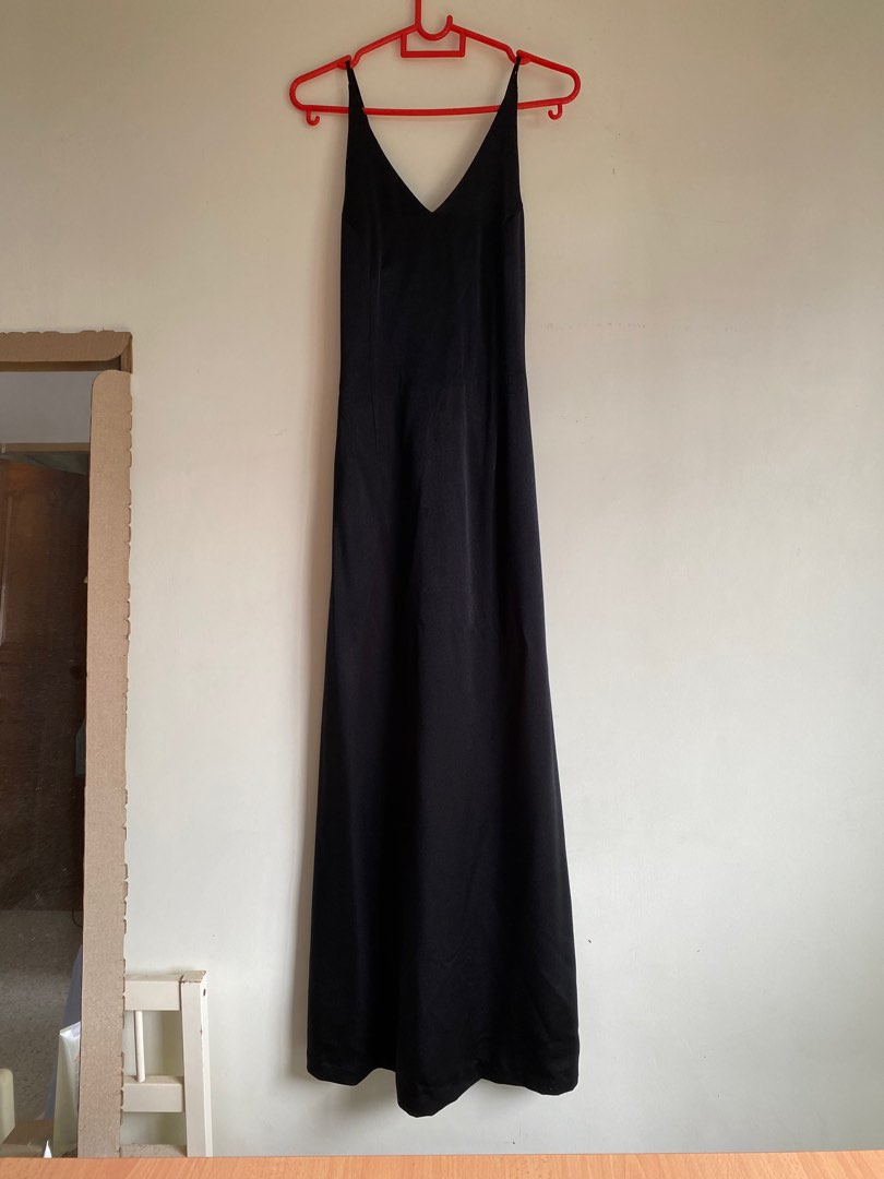 Black Evening Satin Maxi Dress, Women's Fashion, Dresses & Sets, Evening dresses & gowns on ...