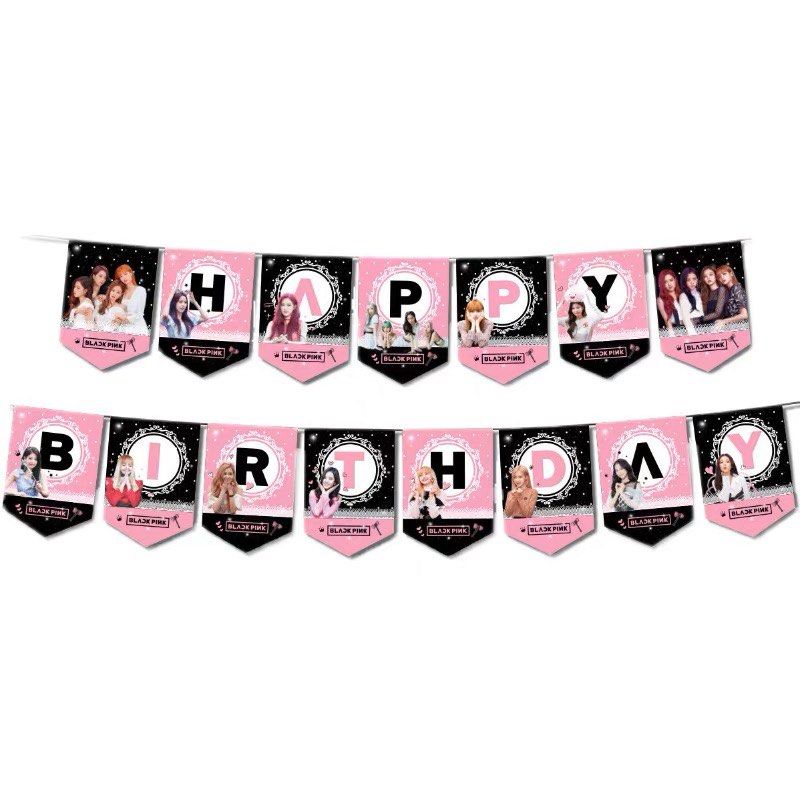 Black pink kpop theme birthday balloon decoration set for party ...