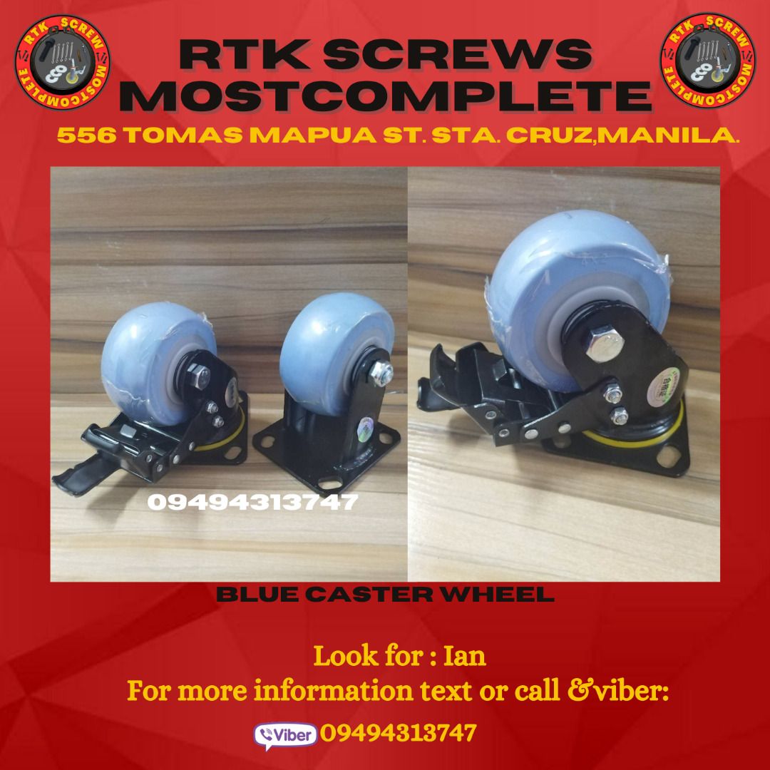 Blue Caster Wheel 4" (flat brake), Commercial & Industrial ...