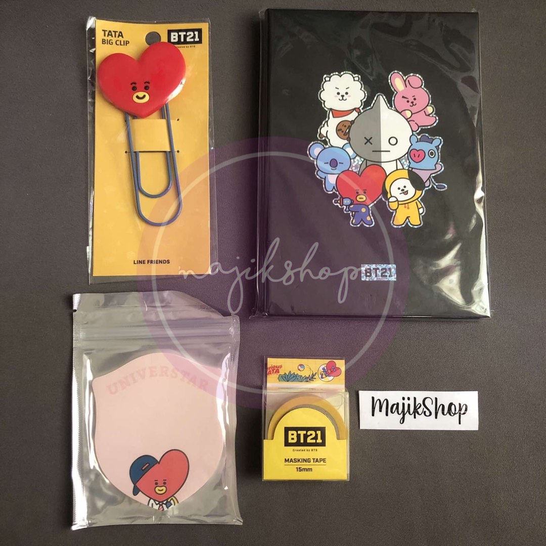 BT21 TATA Merch (Notebook, Big Clip, Masking Tape, Sticky Memo ...