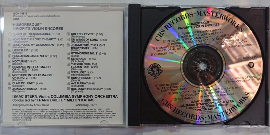 Cd Humoresque-isaac stern, 興趣及遊戲, 音樂樂器 & 配件, 音樂與媒體 - CD 及 DVD - Carousell