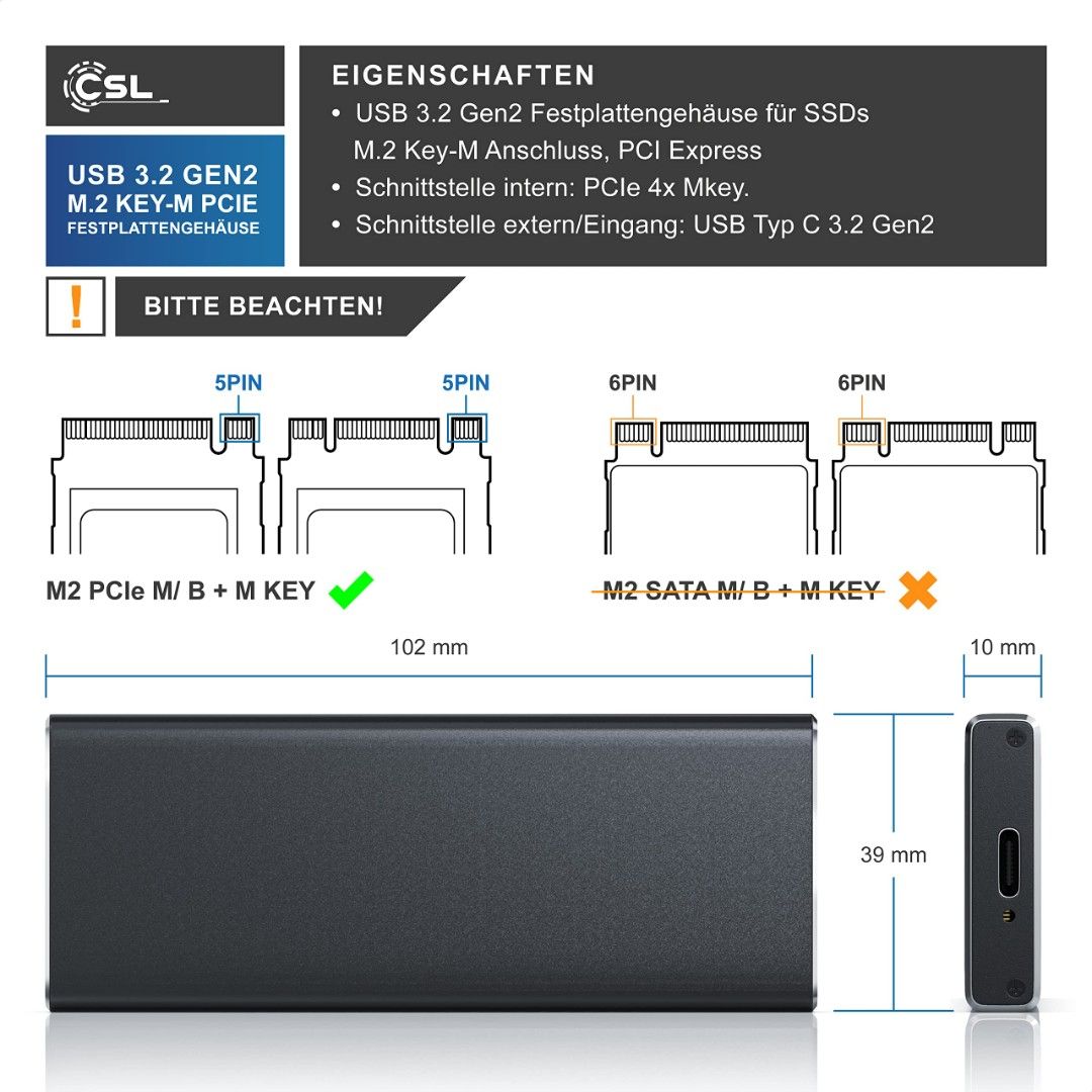 CSL - USB 3.2 M.2 Key-M PCIe External, Computers & Tech, Parts ...