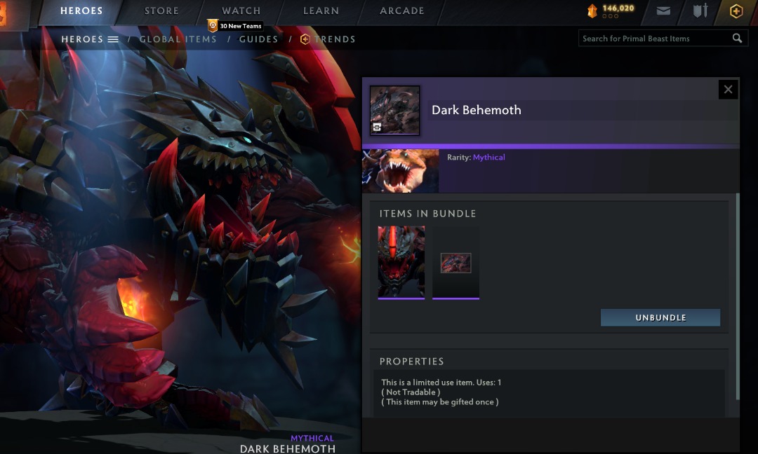 Dark Behemoth (Very Rare) Dota 2 Primal Beast Diretide Collector's ...