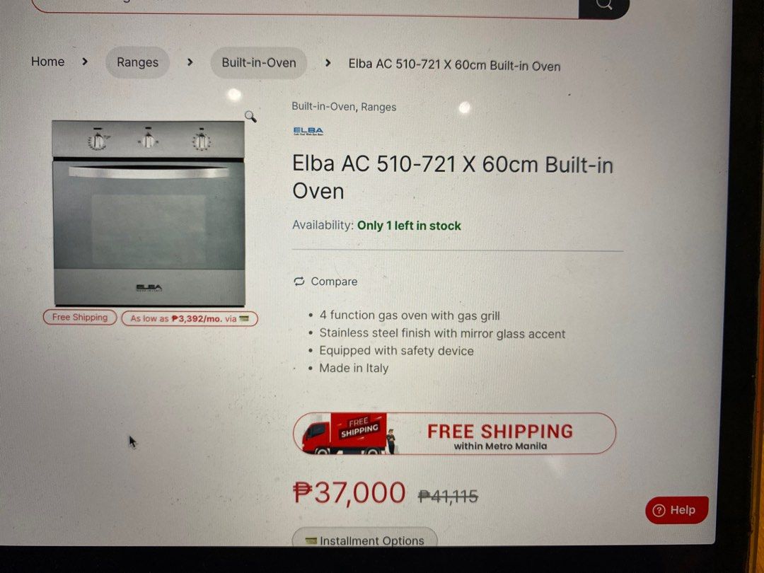 Elba AC 510-721 X 60cm Built-in Oven, TV & Home Appliances, Kitchen ...