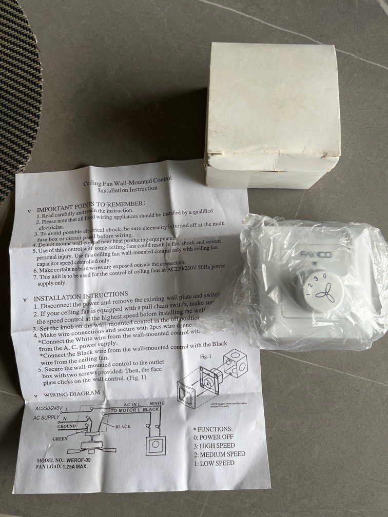 Fanco wall switch with instructions, Furniture & Home Living, Lighting ...