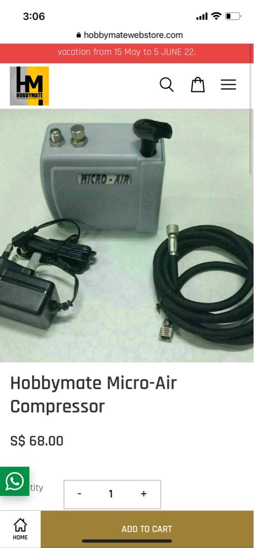 Hobbymate micro air compressor (HS08) - used twice, Hobbies & Toys ...