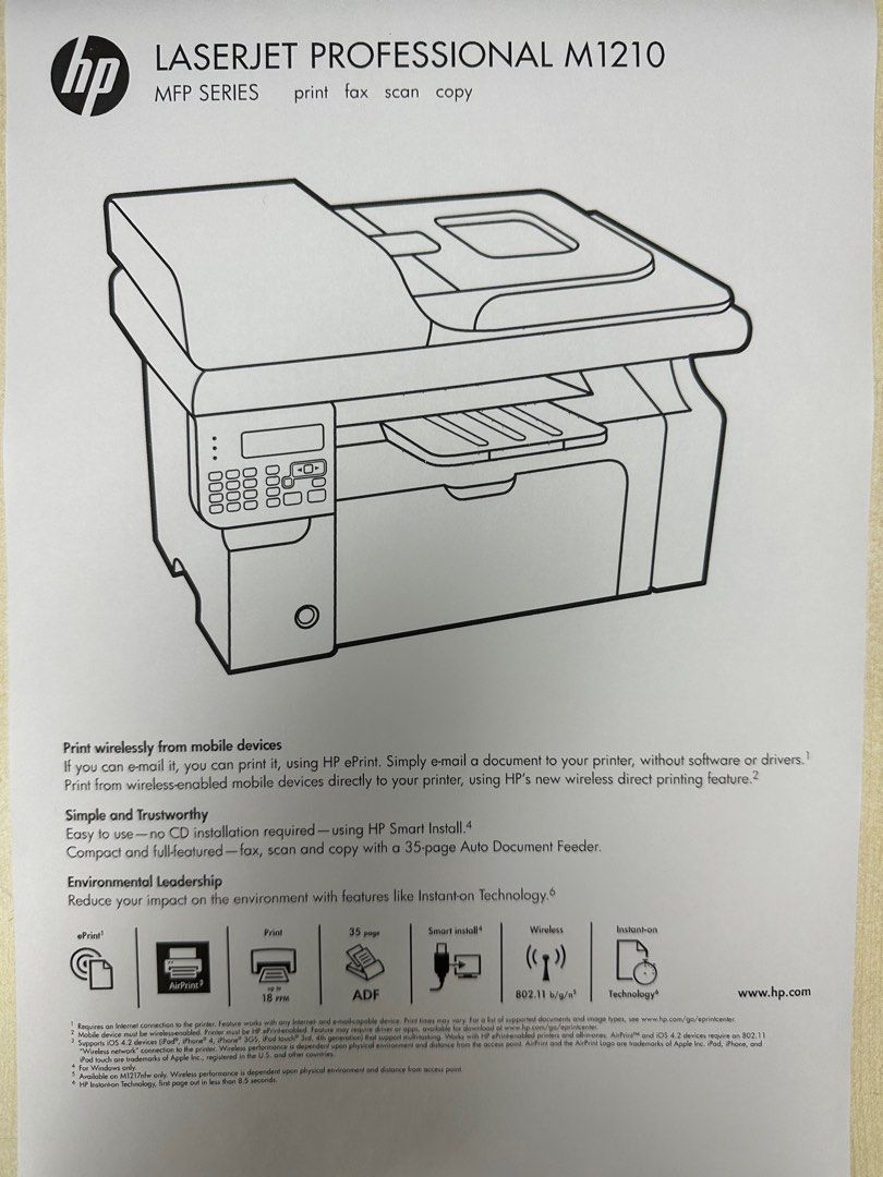 HP LaserJet Pro M1212nf MFP Mono Printer, Computers & Tech, Printers ...