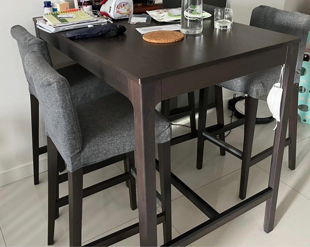IKEA ekedalen bar table plus 4 ikea high chairs, Furniture & Home ...