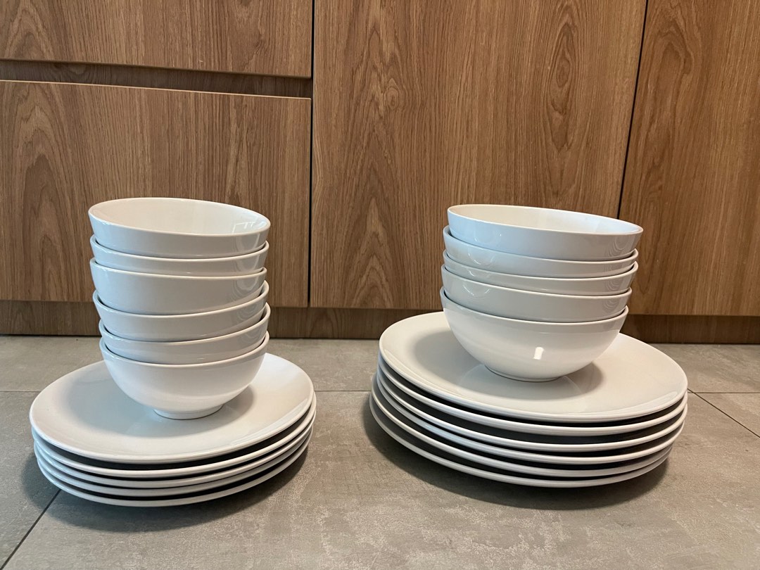 IKEA white dinnerware set of large and small plates, large and small ...