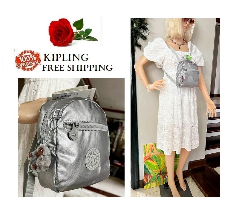 Kipling Small Backpack Nylon Bag Smooth Metallic Silver, Women's ...