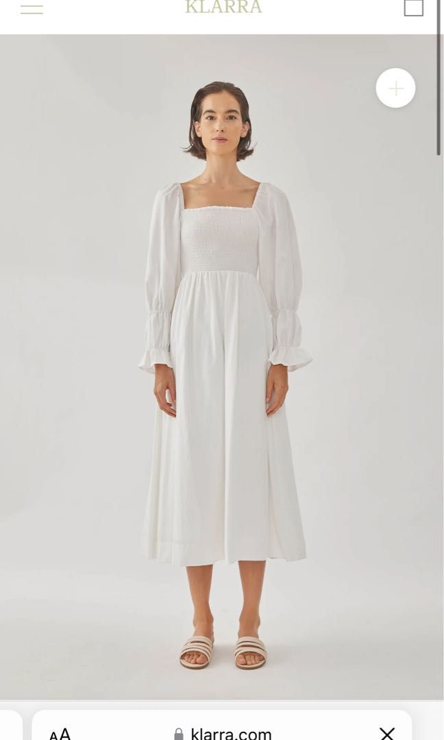 Klarra cotton shirred midi dress (white), Women's Fashion, Dresses ...