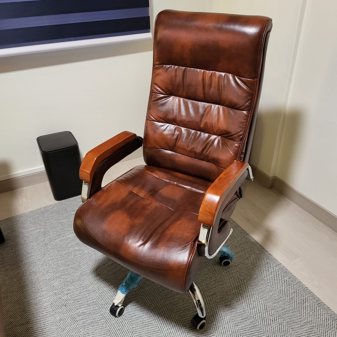 Leather Brown Roller Chair (Boss Chair), Furniture & Home Living ...