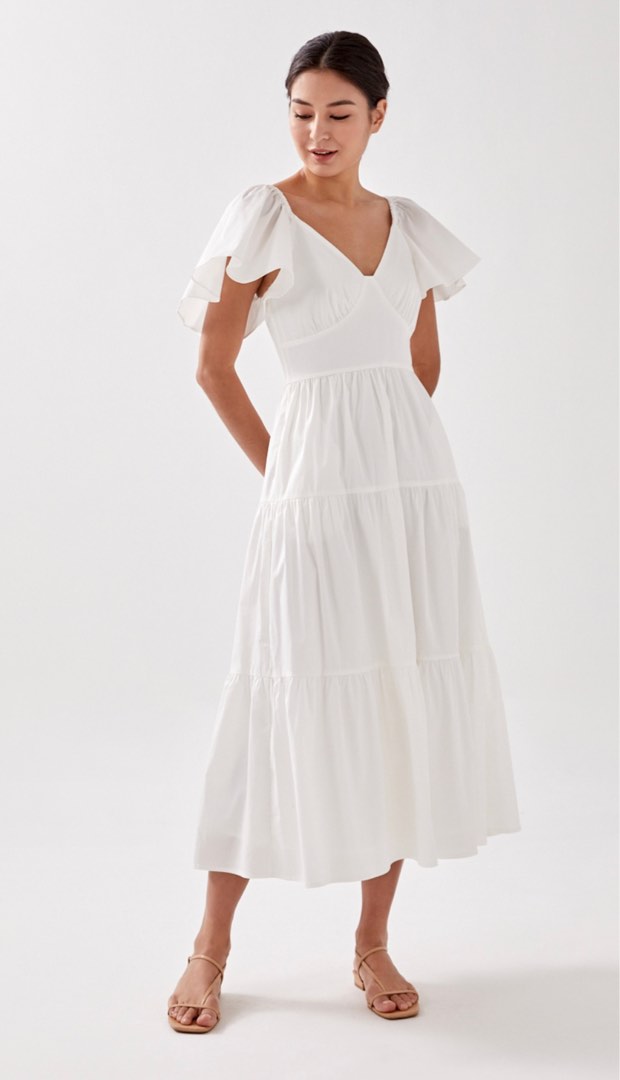 Love Bonito Jayke Ruffle Tiered Midaxi Dress in white, Women's Fashion ...