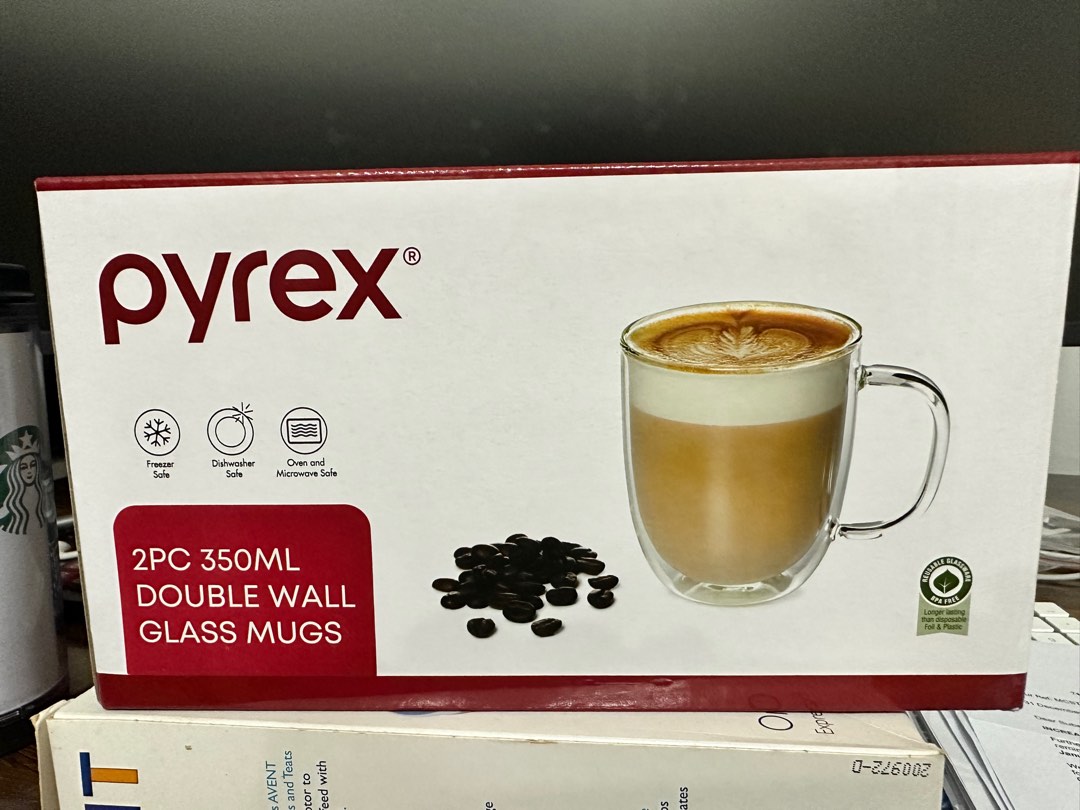 Pyrex Double Wall Glass Mugs, Furniture & Home Living, Kitchenware ...