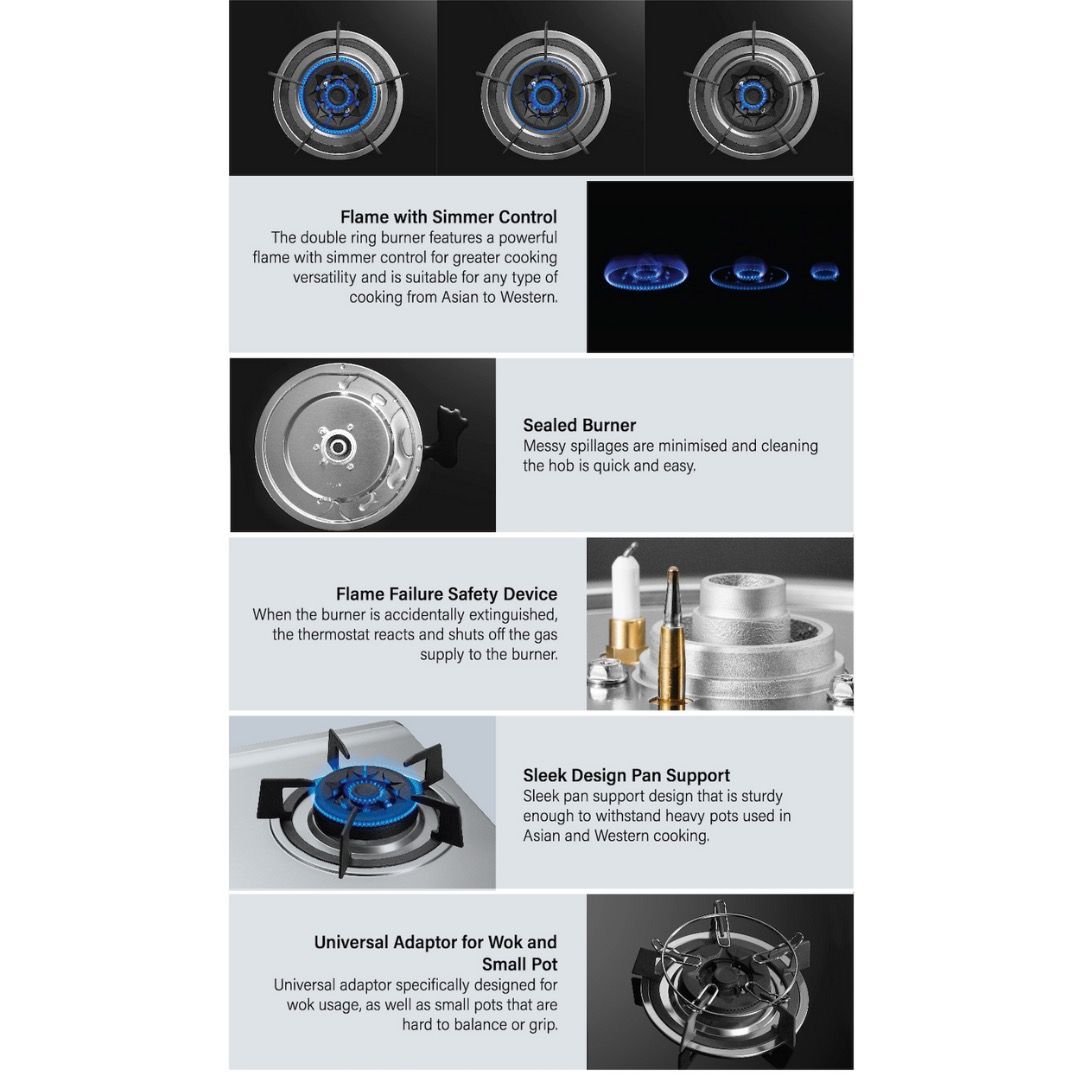 RINNAI FLEXIHOB BUILT-IN GAS HOB GLASS/STAINLESS STEEL - MULTI MODELS [RB-782G/RB-782S/RB-783G ...