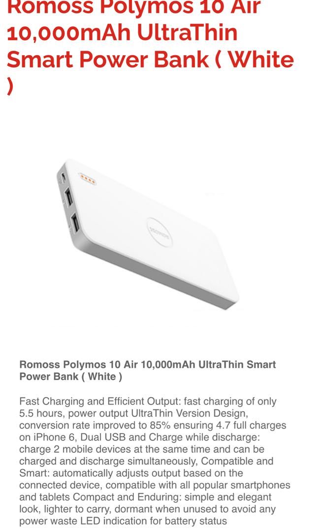 Romoss Polymos 10 Air Powerbank 10,000mAh, Mobile Phones & Gadgets, Mobile & Gadget Accessories ...