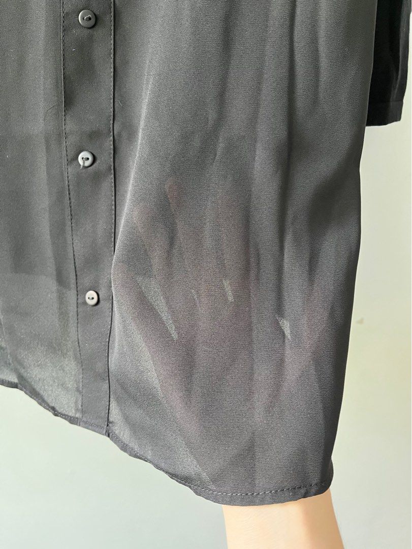 Sans & Sans Black Knitted 3/4 Sleeves Translucent Blouse Top, Women's ...