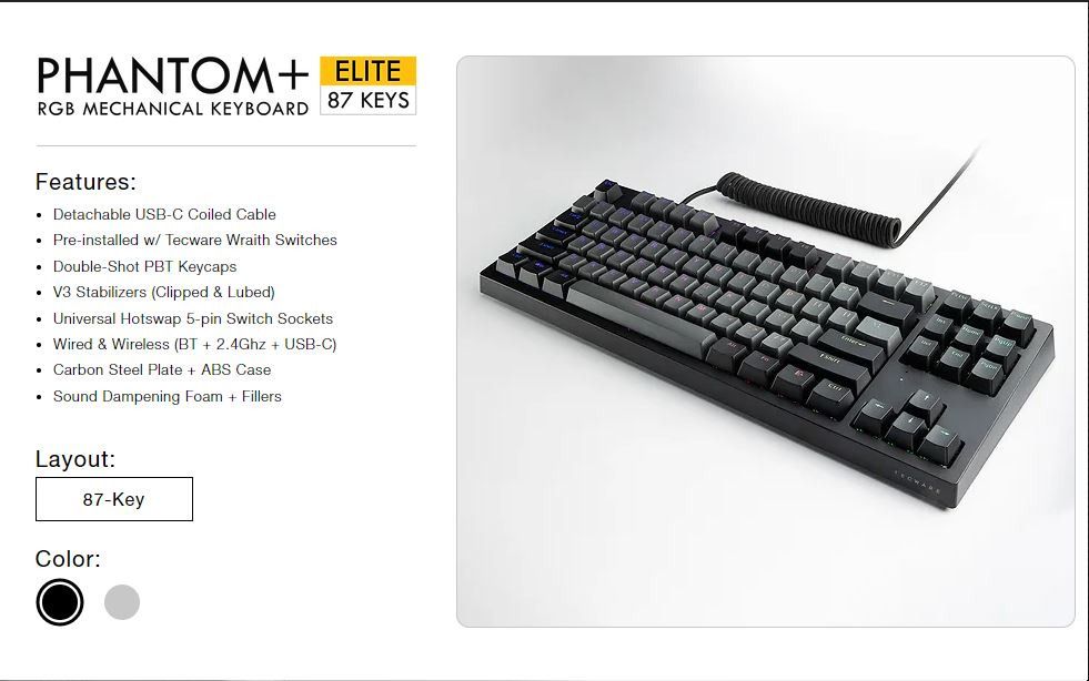 TECWARE Phantom+ Elite 87 TKL RGB Bluetooth Wireless Mechanical Gaming ...