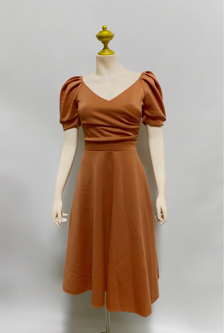 Women's Puffed Sleeve Dress Formal Midi Dress Formal Dress Graduation ...