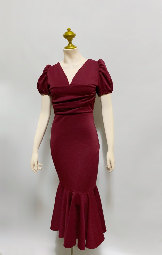 Women's Puffed Sleeve Dress Formal Midi Dress Formal Dress Graduation ...