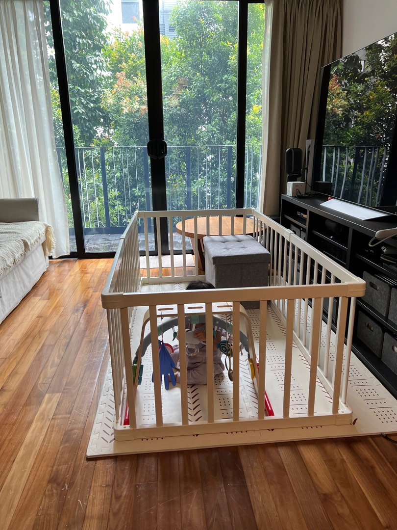 Wooden Playpen in White, Babies & Kids, Infant Playtime on Carousell