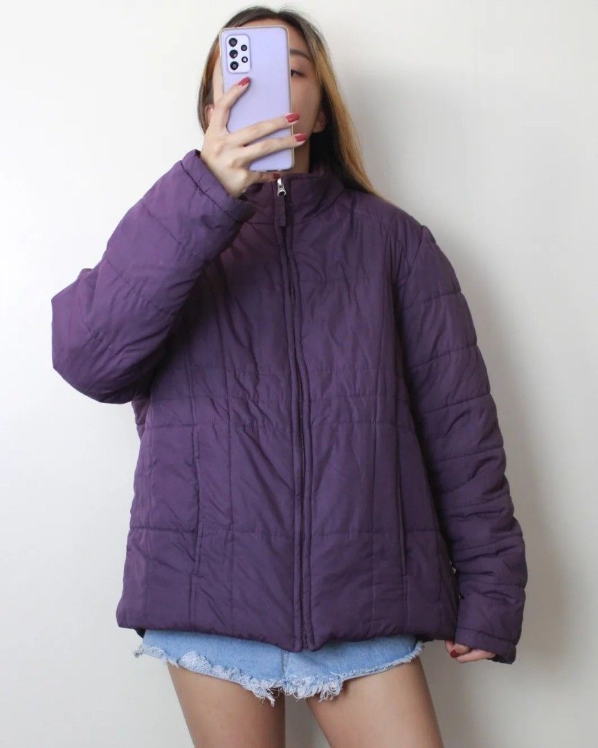 XL Dark Purple Puffer Jacket, Women's Fashion, Coats, Jackets and ...