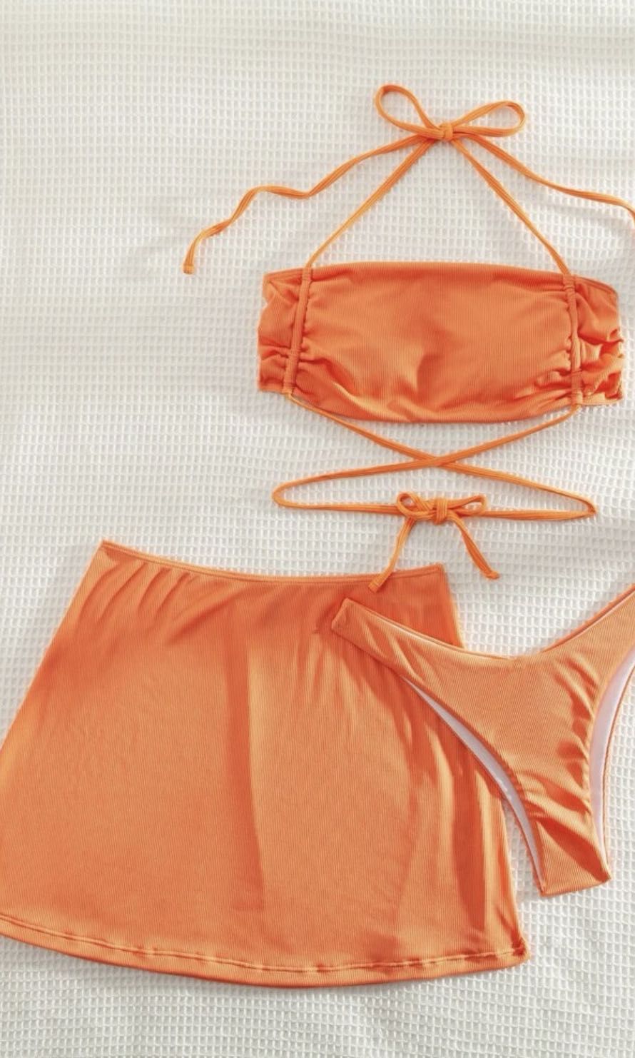 3pc. Orange String Bikini and Beach Skirt, Women's Fashion, Swimwear, Bikinis & Swimsuits on ...
