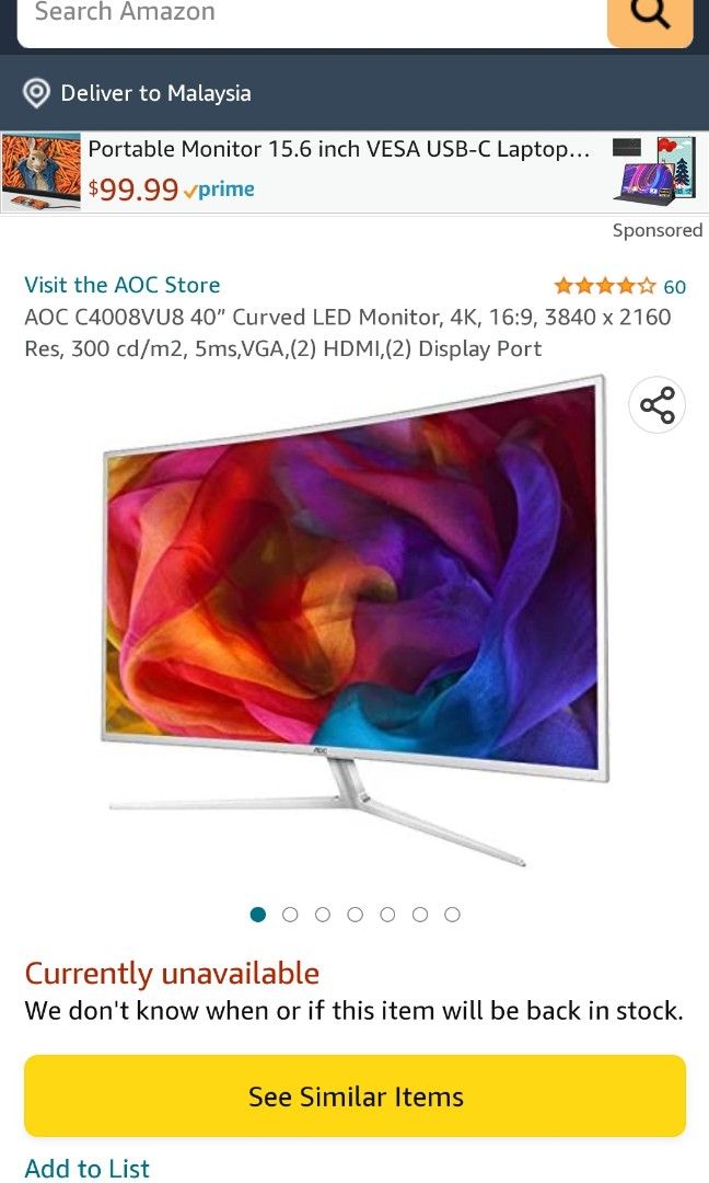 AOC 40 inch curved monitor Gaming, Computers & Tech, Desktops on Carousell