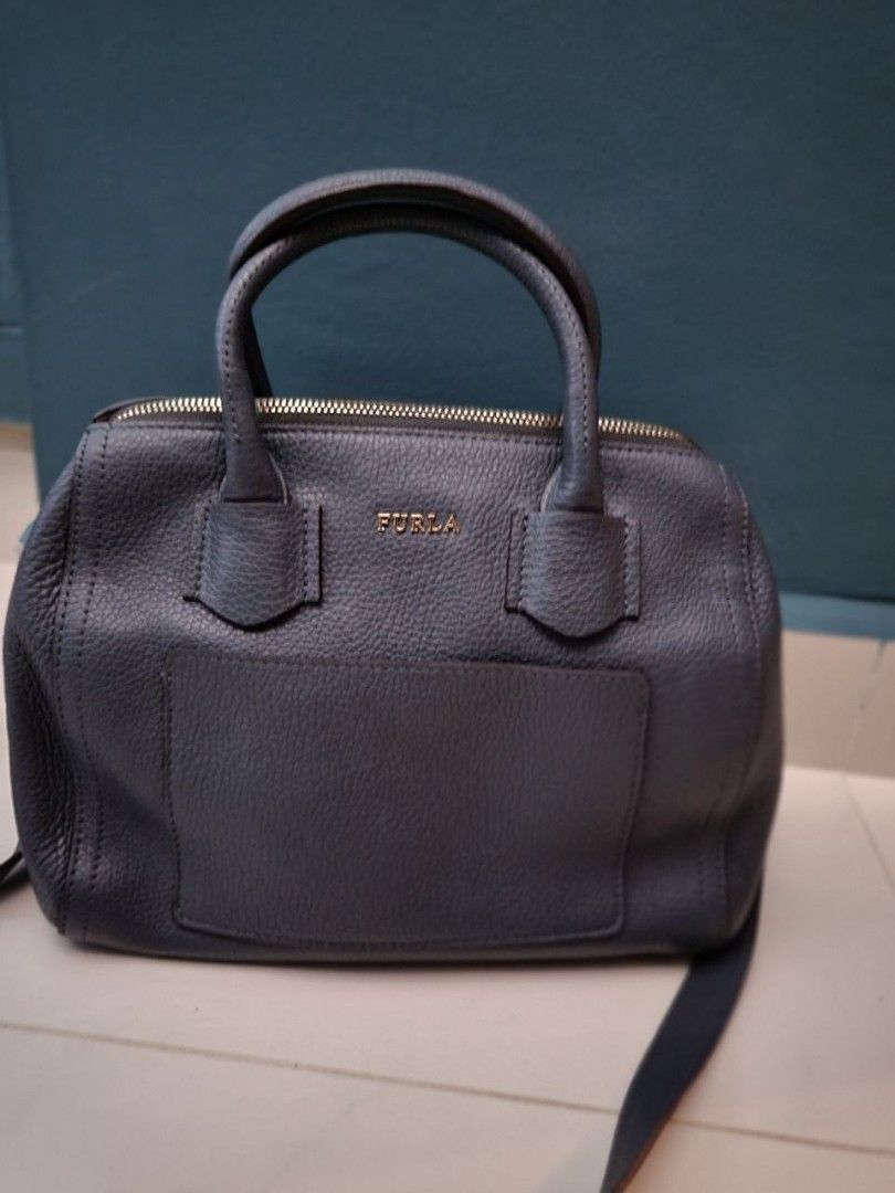 Authentic Furla Grey Pebbled Calfskin Leather Crossbody Small HandBag ...