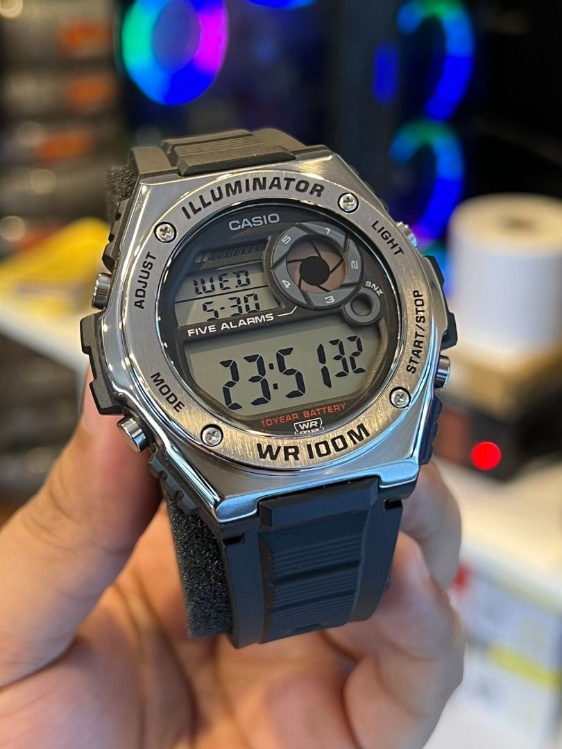 CASIO Illuminator Digital Black Rubber Strap Men's Watch MWD-100H-1AV, Luxury, Watches on Carousell