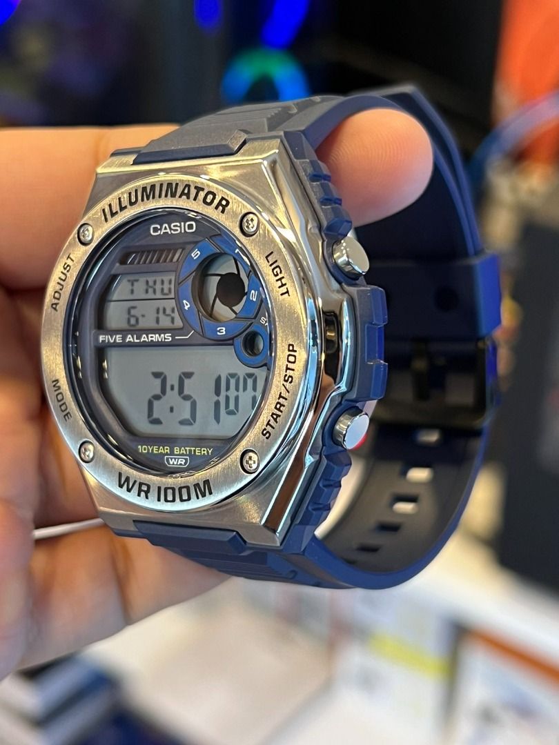 CASIO Illuminator Digital Navy Blue Rubber Strap Men's Watch MWD-100H ...