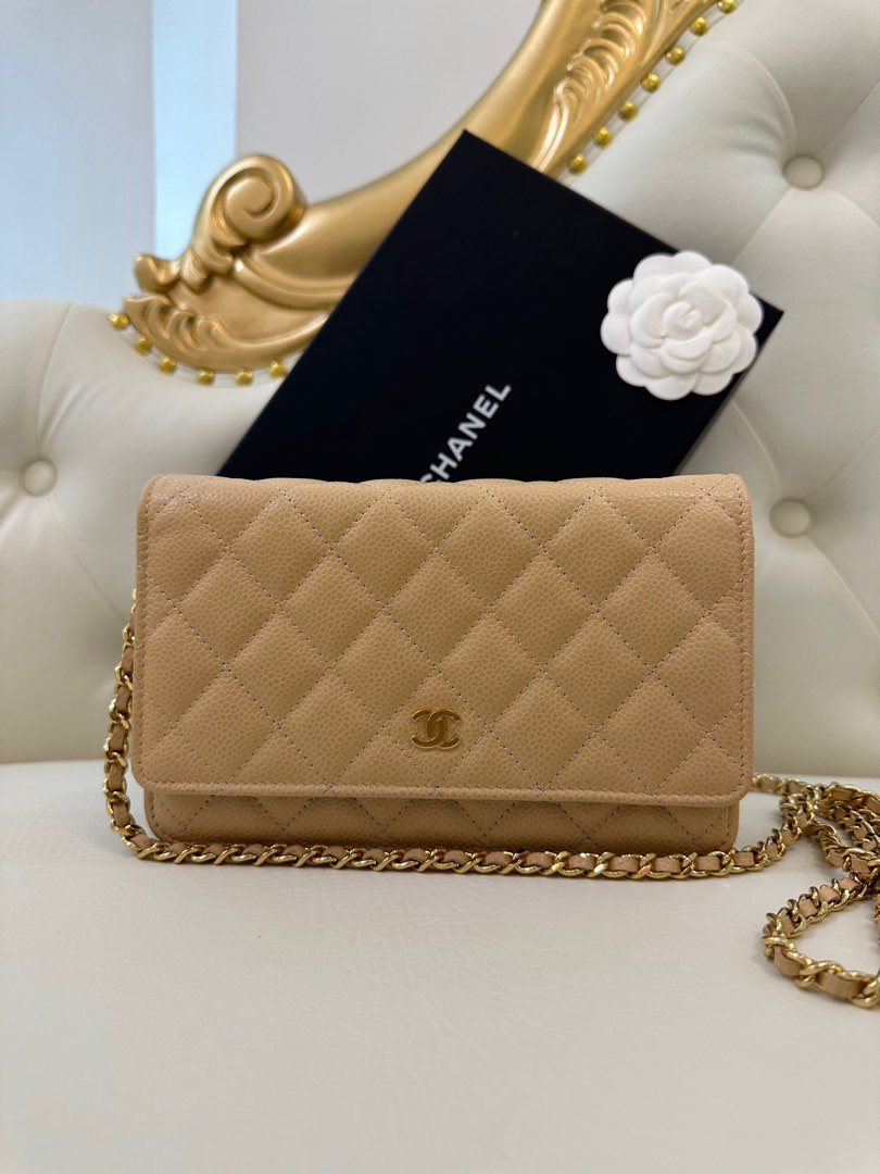 Chanel Wallet on Chain Beige Clair Caviar GHW Microchipped, Luxury ...