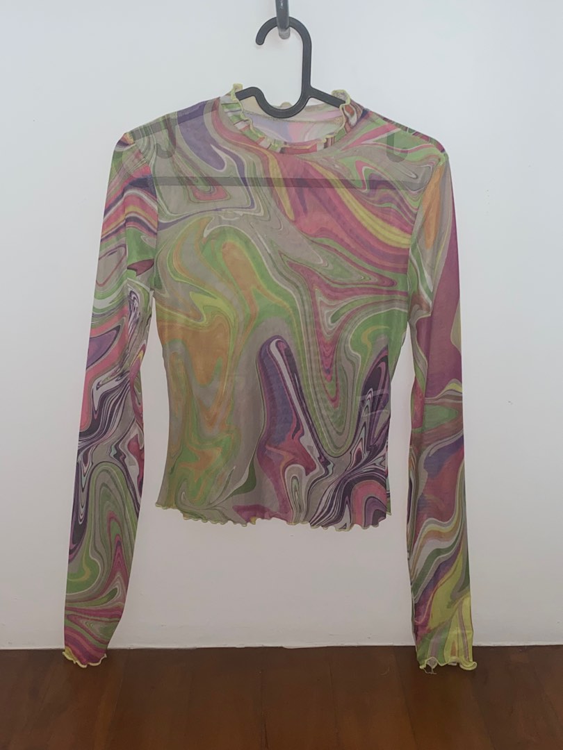 colourful mesh top!, Women's Fashion, Tops, Longsleeves on Carousell