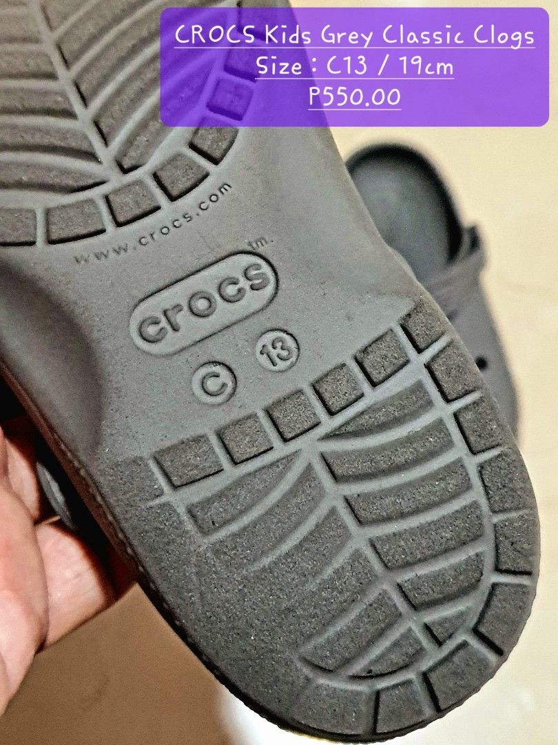 CROCS Kids Grey Classic Clogs (Size : C13 / 19cm), Babies & Kids ...